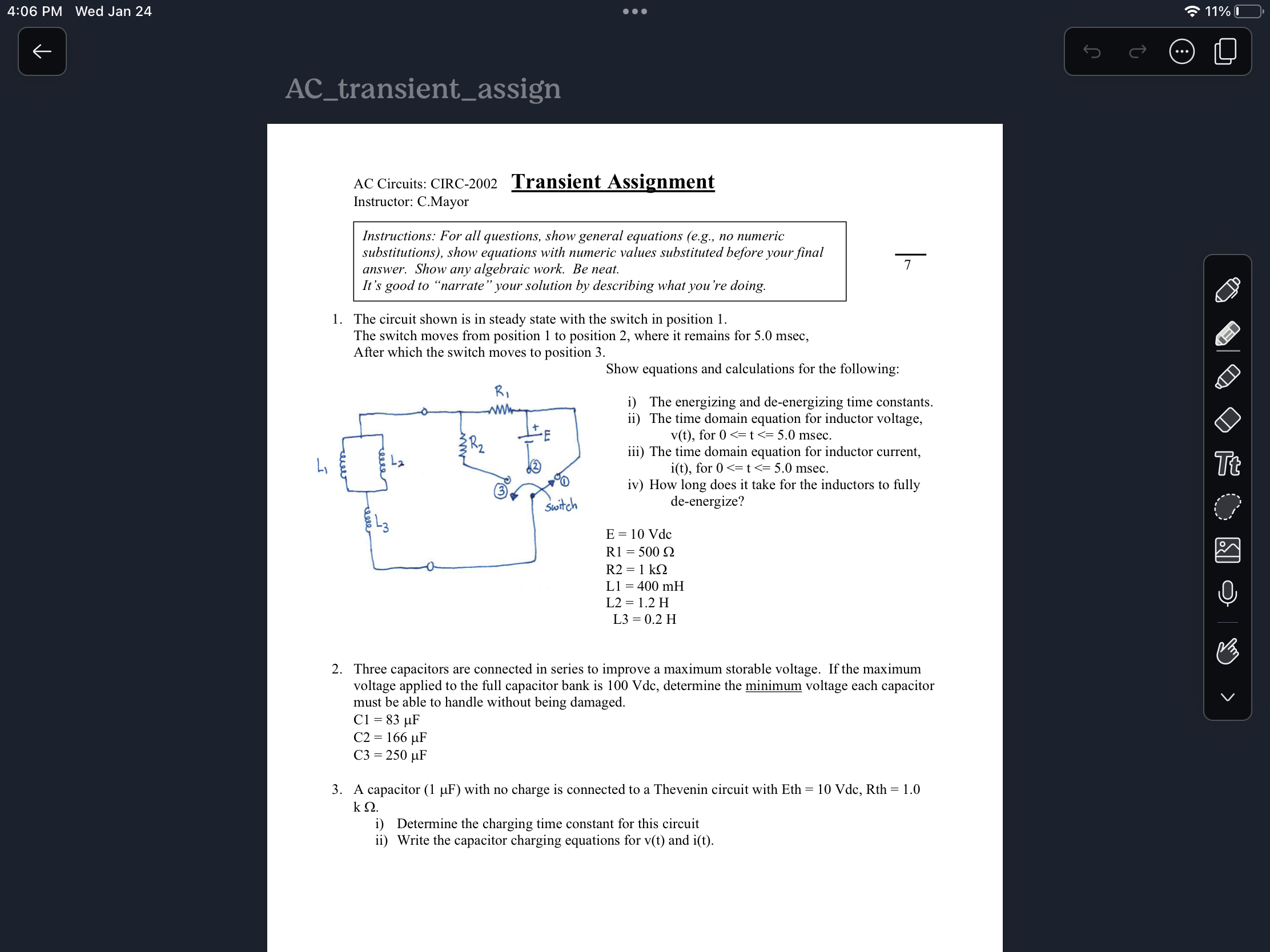 Solved AC Circuits: CIRC-2002 ﻿Transient | Chegg.com