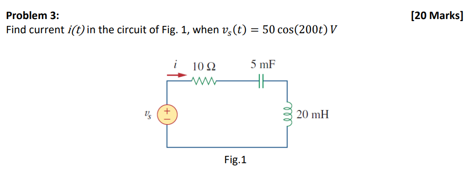 Solved [20 Marks] Problem 3: Find current i(t) in the | Chegg.com