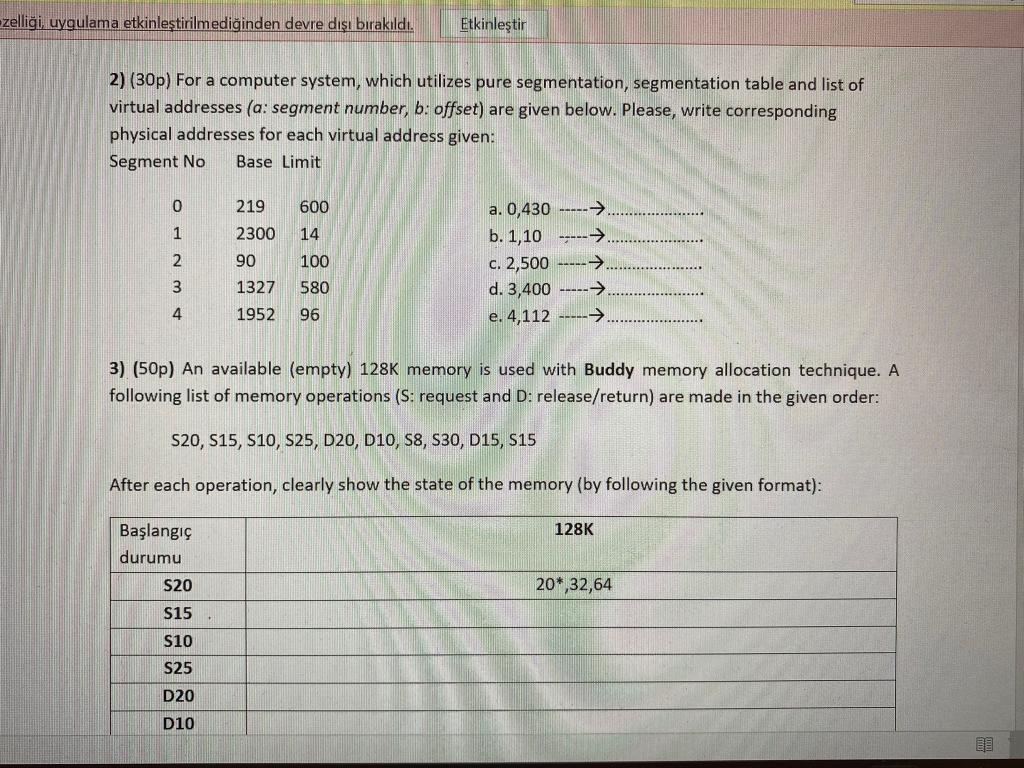 Solved -zelliği uygulama etkinleştirilmediğinden devre dışı | Chegg.com