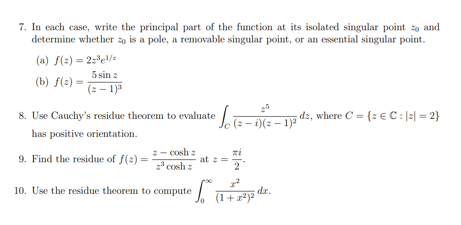 Solved 7. In each case, write the principal part of the | Chegg.com