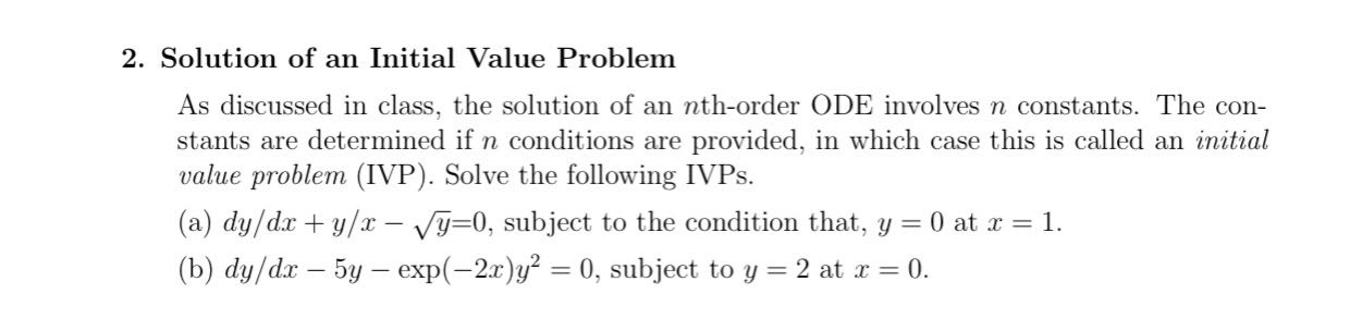 Solved 2. Solution of an Initial Value Problem As discussed | Chegg.com