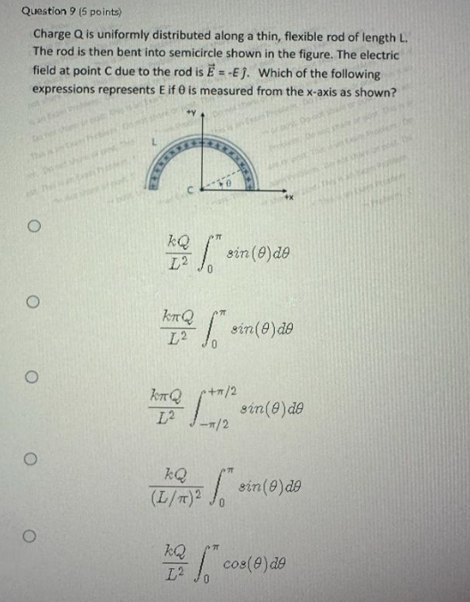 Solved Question 9 ( 5 ﻿points)Charge Q ﻿is uniformly | Chegg.com