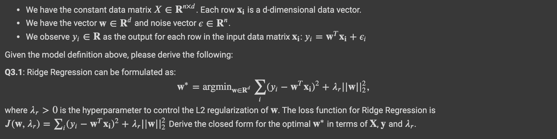 Solved - • We have the constant data matrix X E Rnxd. Each | Chegg.com