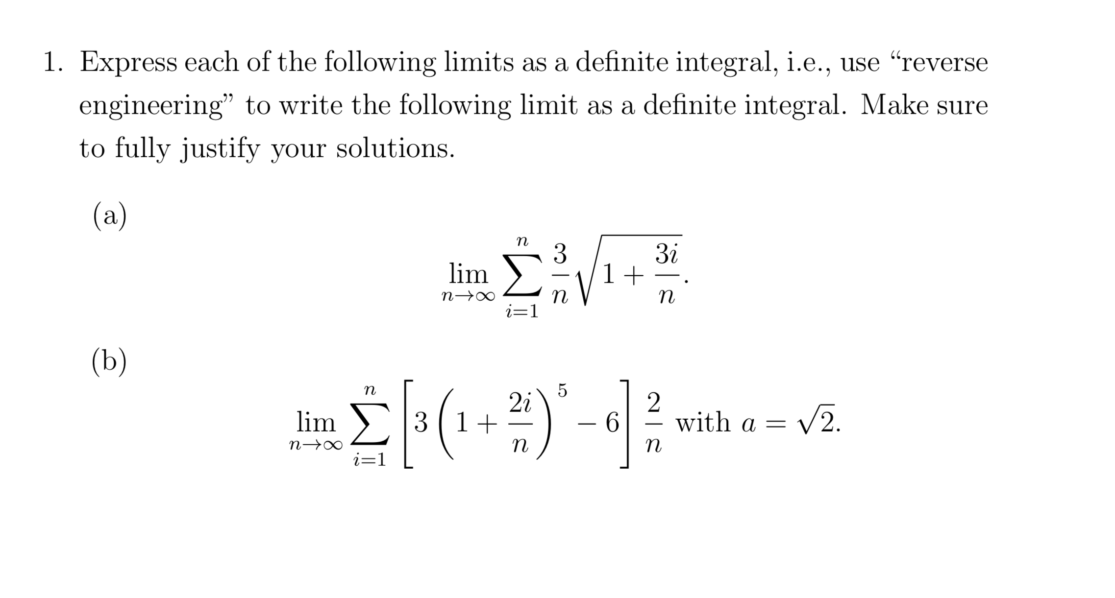 Solved Express each of the following limits as a definite | Chegg.com