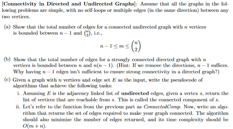 Solved [Connectivity in Directed and Undirected Graphs]: | Chegg.com