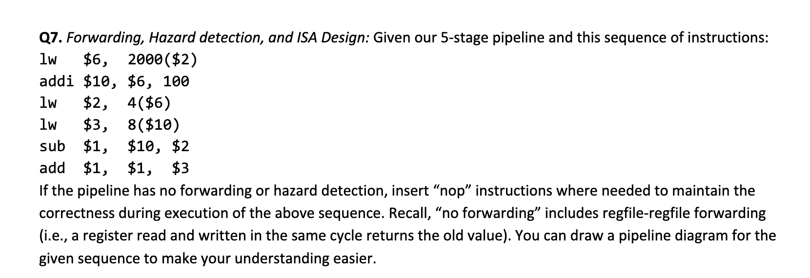 Solved Q7. Forwarding, Hazard detection, and ISA Design: | Chegg.com