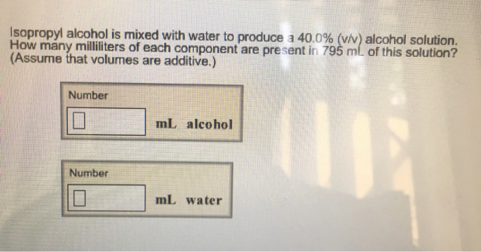 Solved Isopropyl alcohol is mixed with water to produce a | Chegg.com