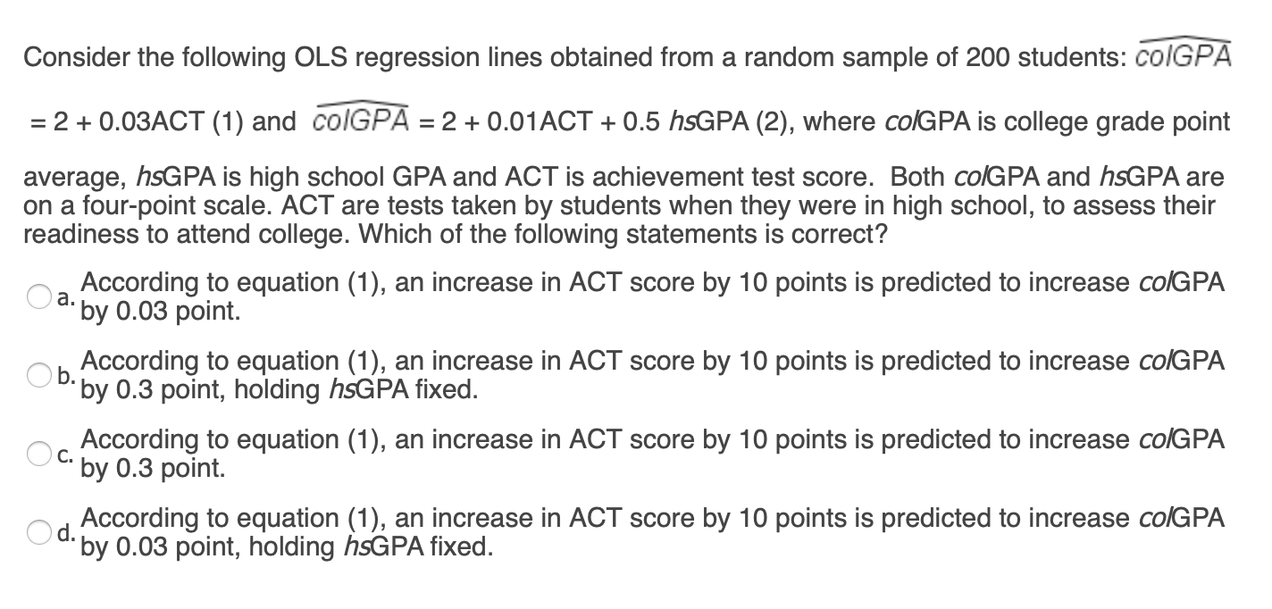 Solved Consider the following OLS regression lines obtained | Chegg.com