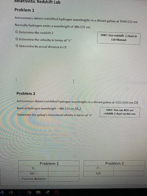 Solved Relativistic Redshift Lab Problem 1 Astronomers | Chegg.com