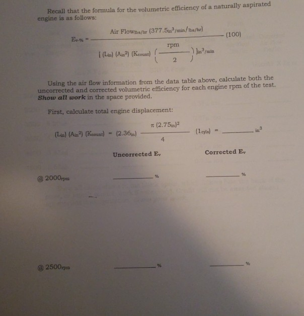 Solved Recall that the formula for the volumetric efficiency | Chegg.com