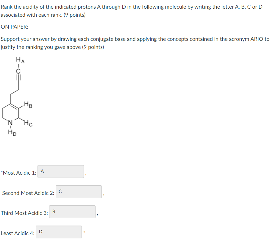 Solved Rank the acidity of the indicated protons A through D | Chegg.com