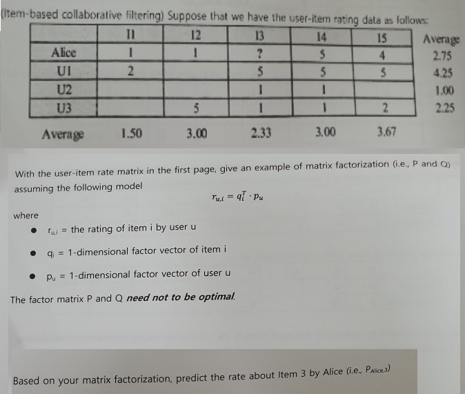 Solved tem-based collaborative filtering) Suppose that we | Chegg.com