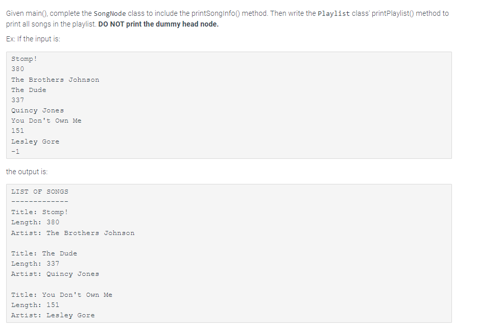 Solved Given main(), complete the SongNode class to include | Chegg.com
