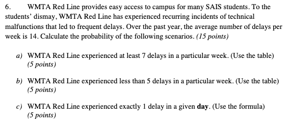 Solved 6. WMTA Red Line provides easy access to campus for | Chegg.com