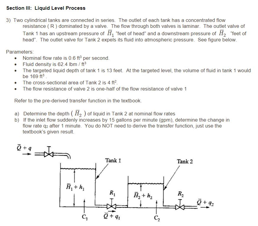 Section III: Liquid Level Process 3) Two cylindrical | Chegg.com