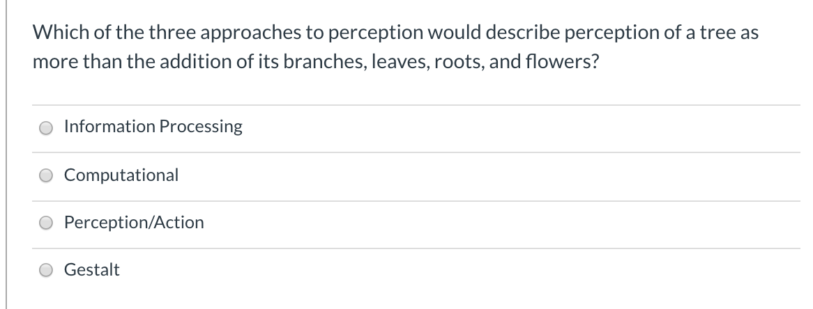 Solved Which of the three approaches to perception would | Chegg.com