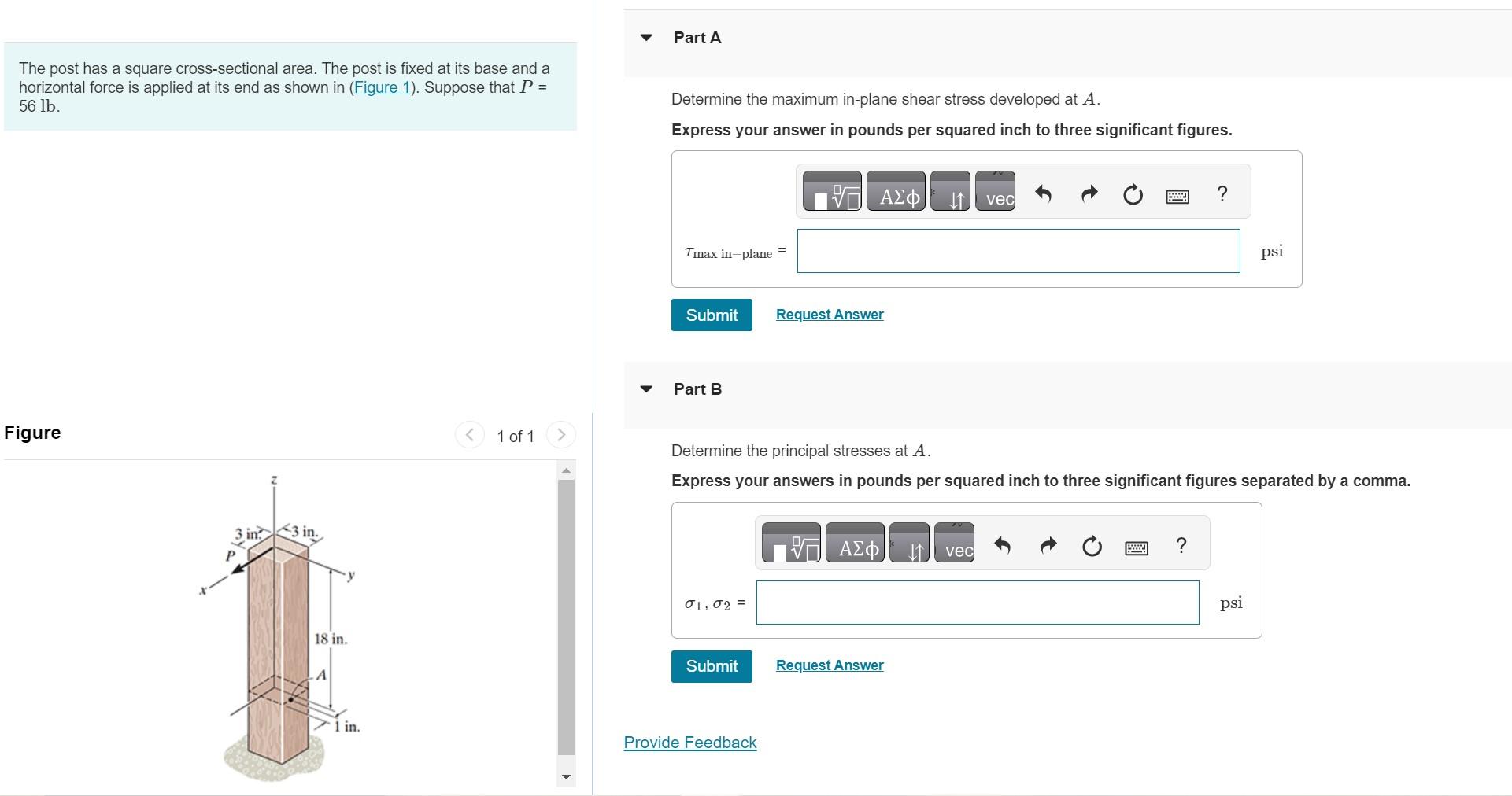 Solved The post has a square cross-sectional area. The post | Chegg.com