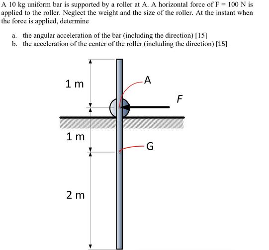 Solved A 10 kg uniform bar is supported by a roller at A. A | Chegg.com