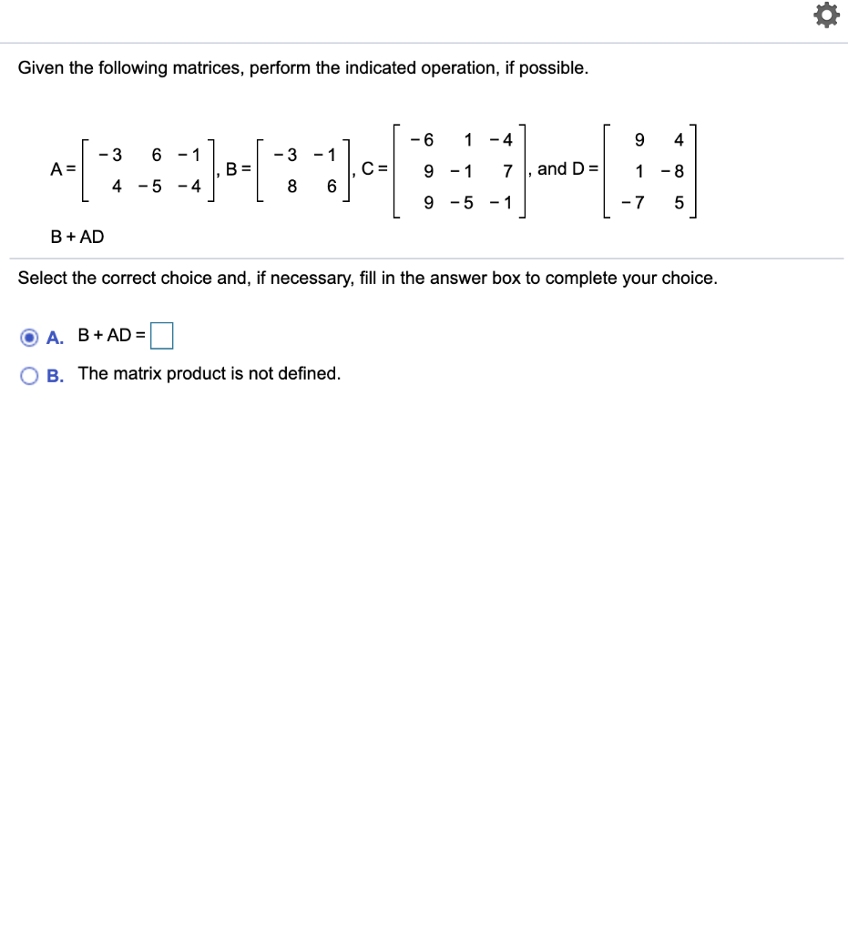 Solved Given The Following Matrices Perform The Indicated