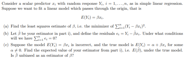 Solved Consider a scalar predictor xi with random response | Chegg.com