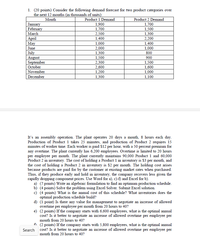 Solved 1. (20 points) Consider the following demand forecast | Chegg.com