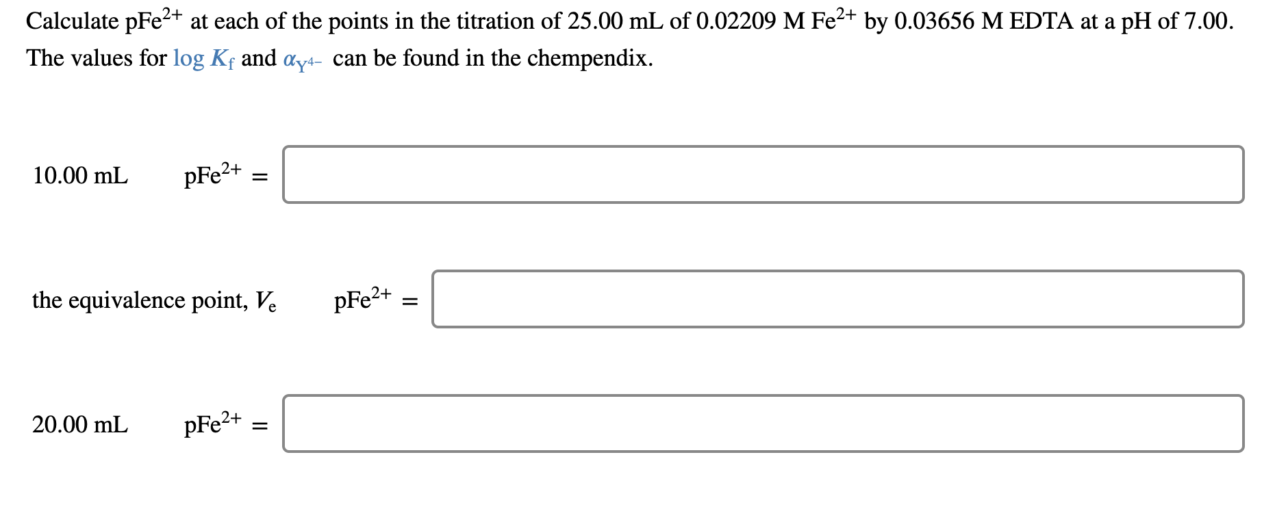 Solved Calculate pFe2+pFe2+ at each of the points in | Chegg.com