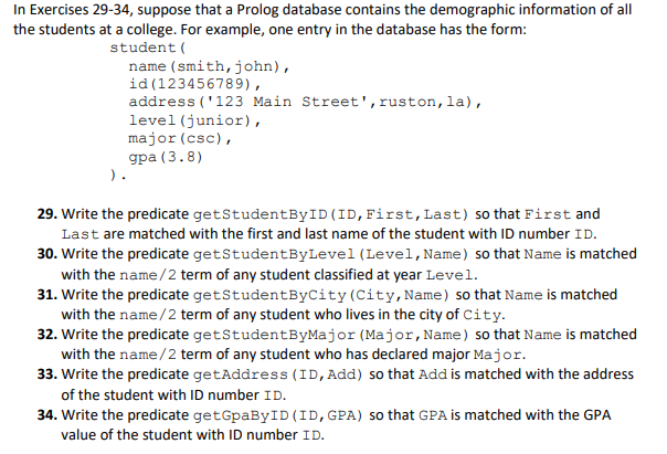 Solved In Exercises 29 34 Suppose That A Prolog Database 