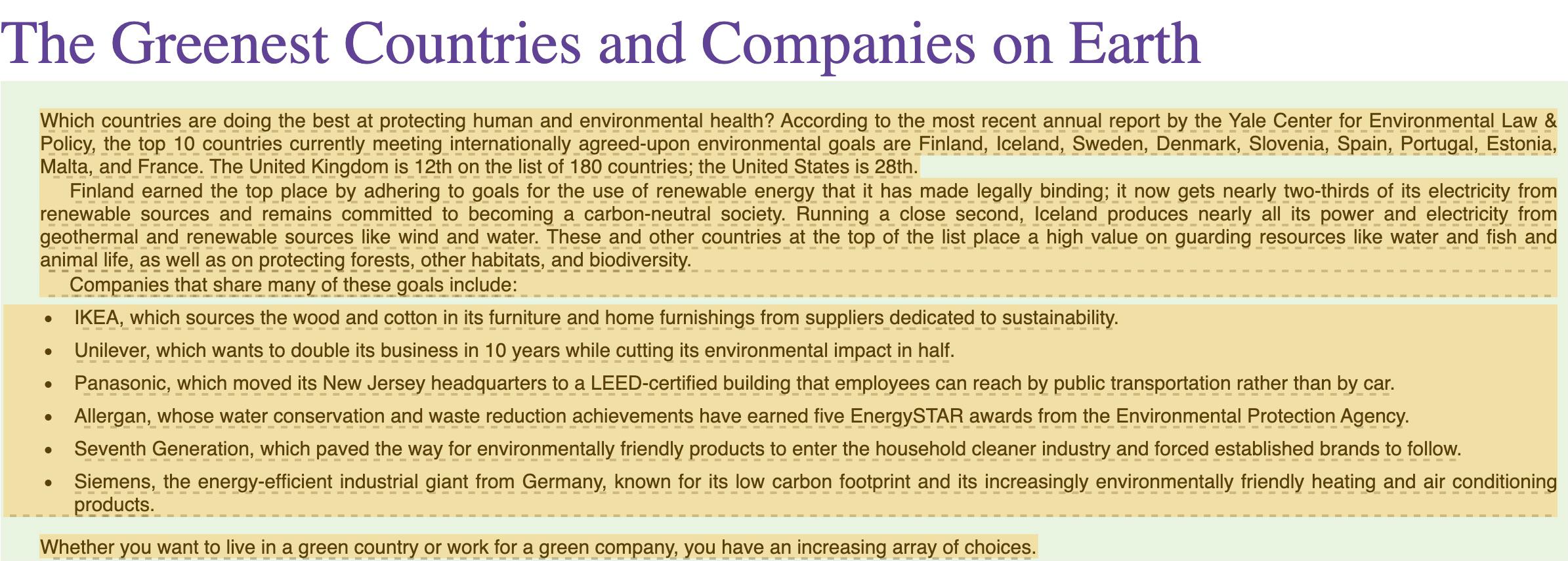 Solved The Greenest Countries and Companies on Earth Which | Chegg.com