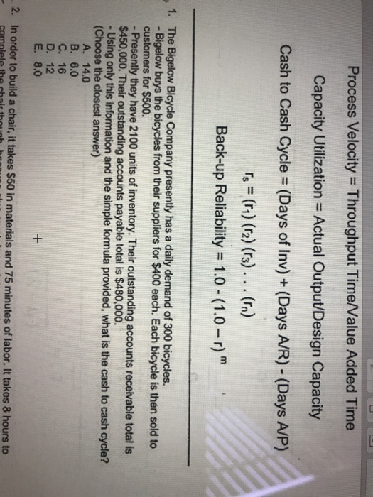Solved Process Velocity = Throughput Time/Value Added Time | Chegg.com