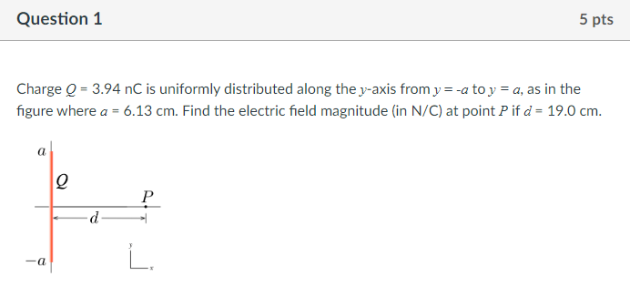Solved Question 1Charge Q=3.94nC ﻿is uniformly distributed | Chegg.com
