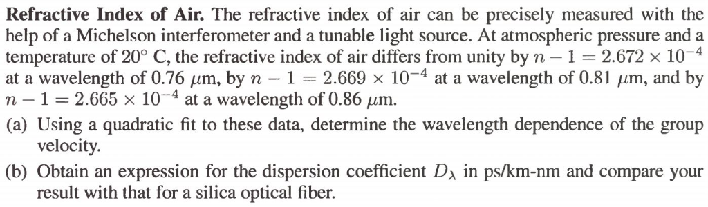 Solved Refractive Index of Air. The refractive index of air | Chegg.com