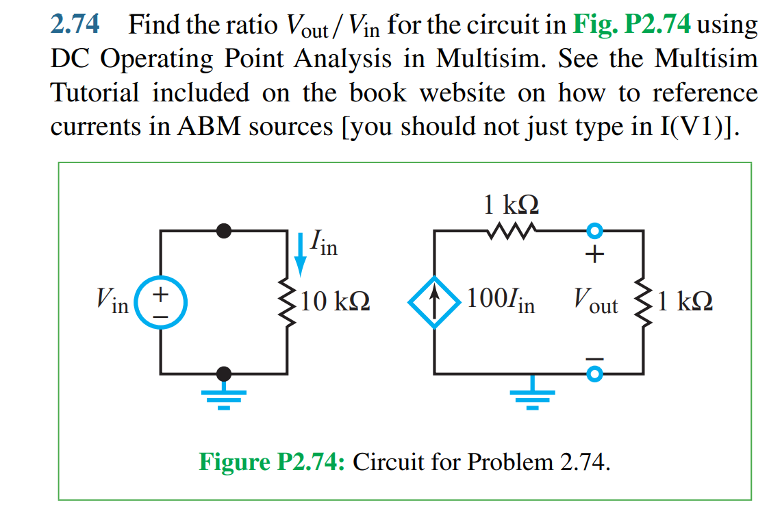 Solved 2.74 Find the ratio Vout/ Vin for the circuit in Fig. | Chegg.com