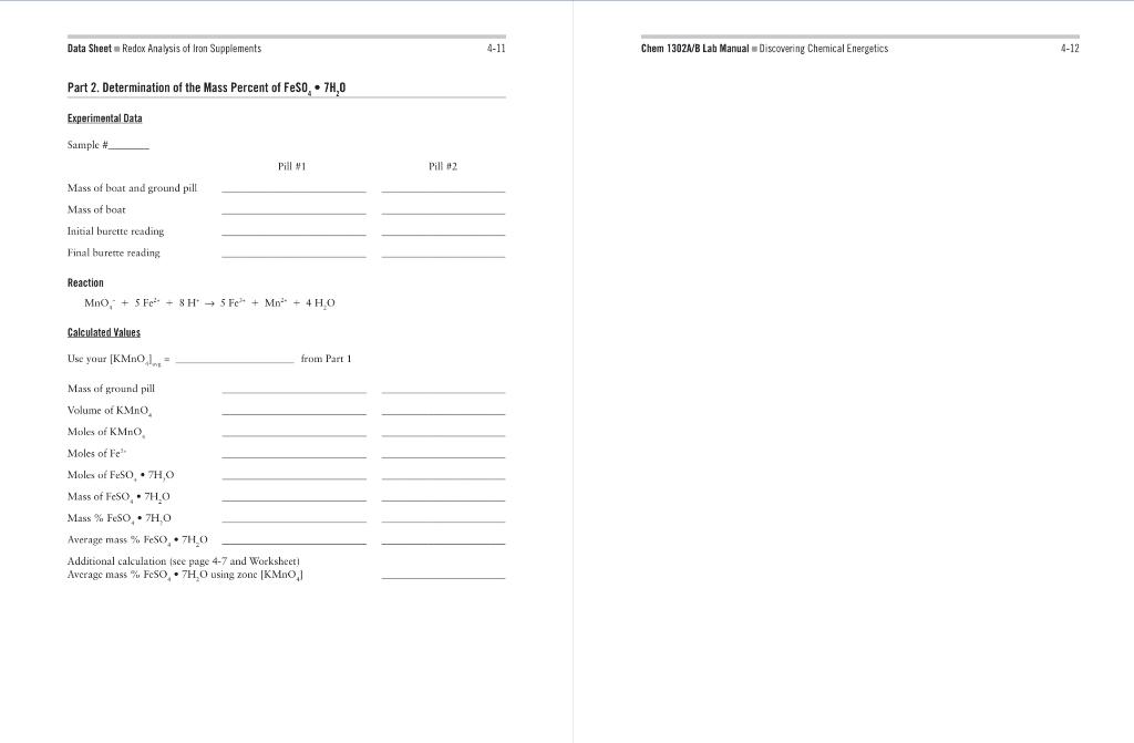 Solved Data Sheet Redox Analysis of Iron Supplements 4-9 | Chegg.com