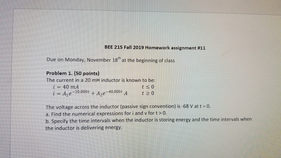 Solved BEE 215 Fall 2019 Homework assignment #11 Due on | Chegg.com