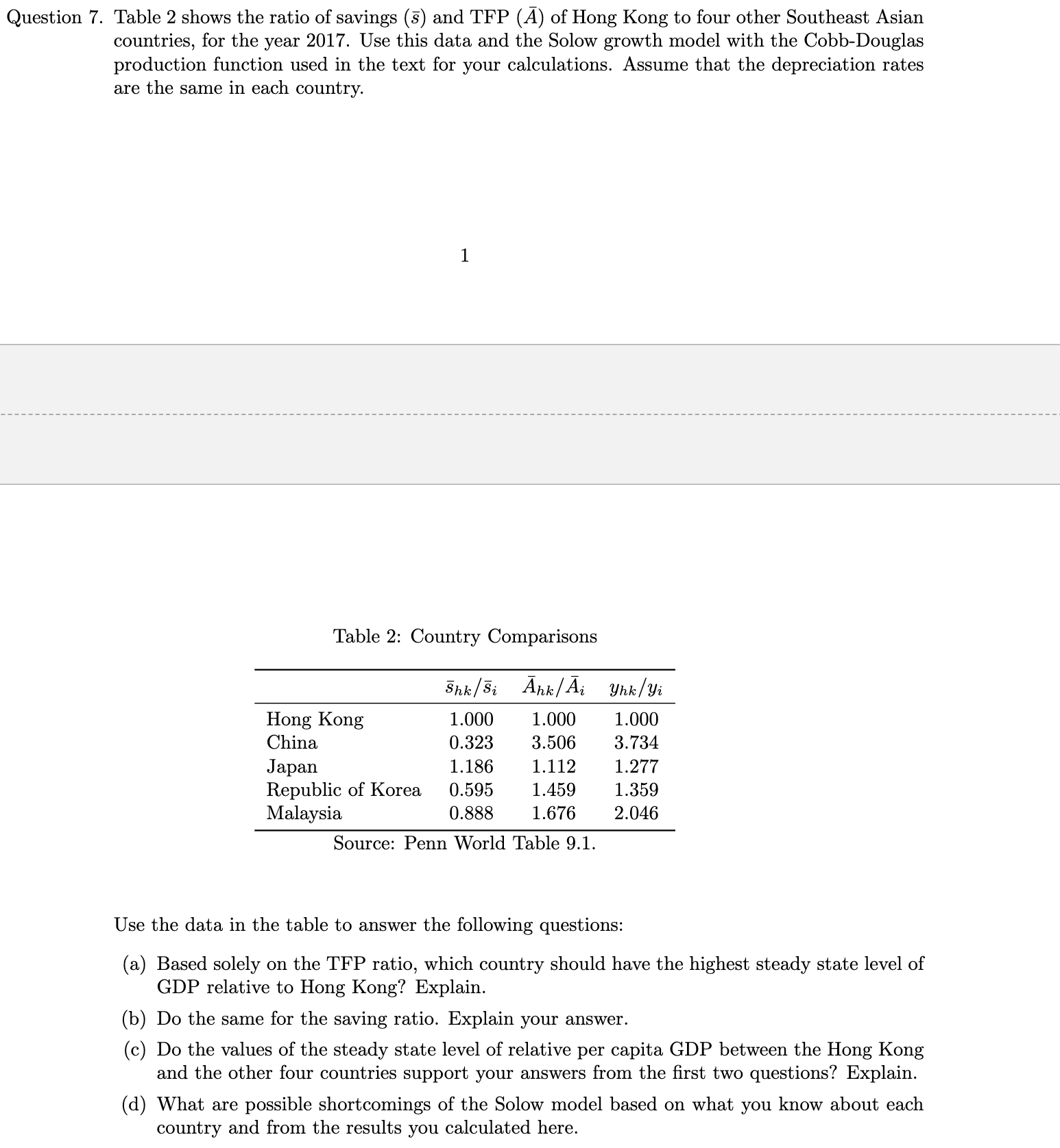Solved tion 7. Table 2 shows the ratio of savings (sˉ) and | Chegg.com