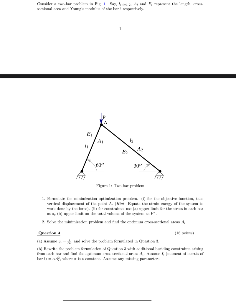Solved Consider a two-bar problem in Fig. 1. Say, | Chegg.com