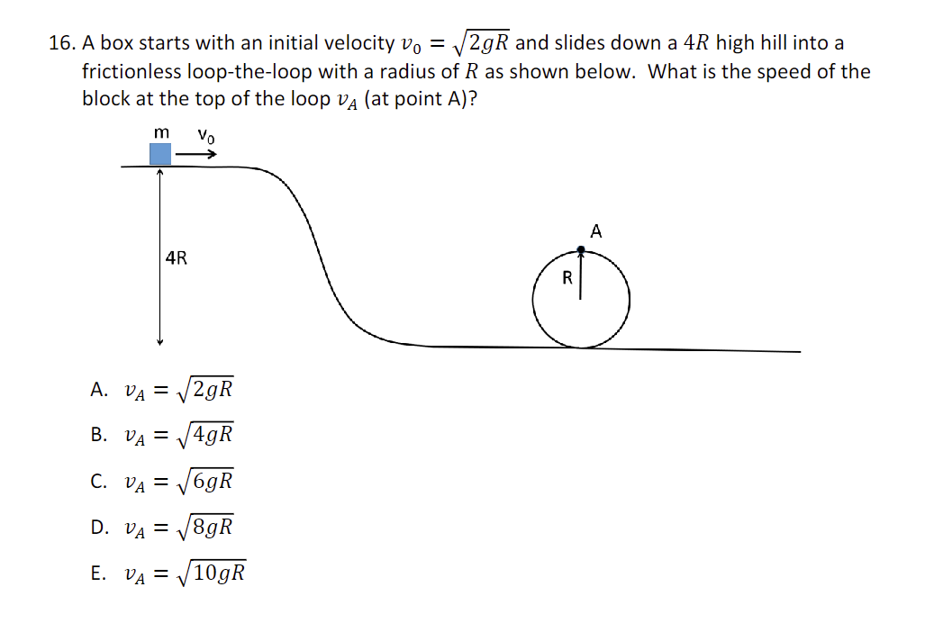 Solved 16. A box starts with an initial velocity v0=2gR and | Chegg.com