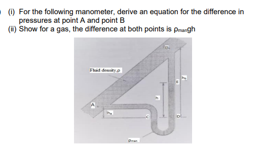 Solved (i) For the following manometer, derive an equation | Chegg.com
