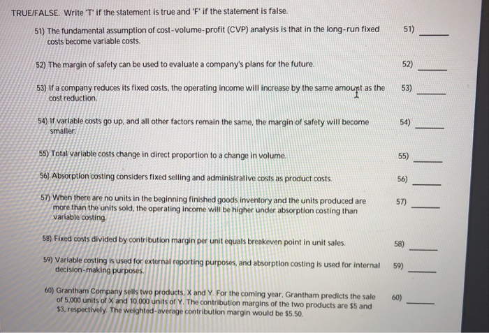 Solved TRUE/FALSE. Write T if the statement is true and 'F | Chegg.com