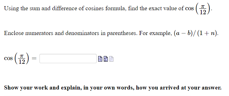 Solved Using the sum and difference of cosines formula, find | Chegg.com