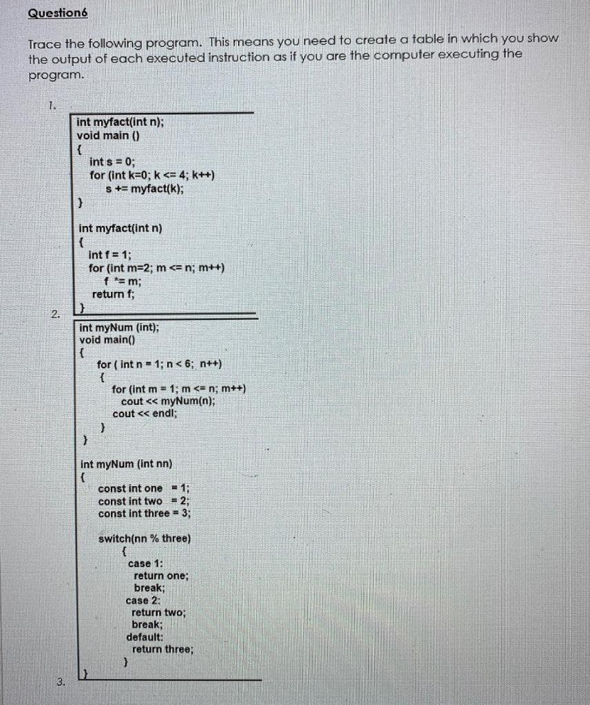 Solved Questions Trace the following program. This means you | Chegg.com