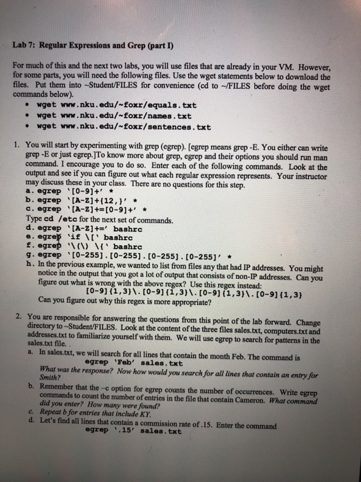 Solved Lab 7: Regular Expressions and Grep (part I) For much | Chegg.com