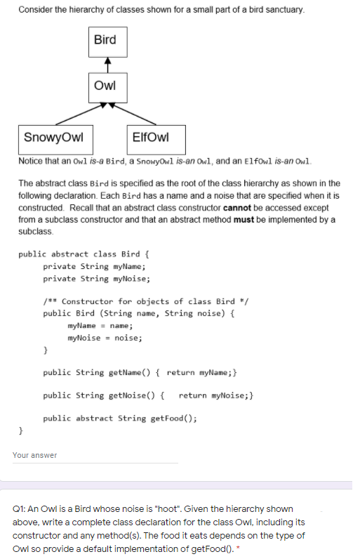 Solved Consider the hierarchy of classes shown for a small | Chegg.com