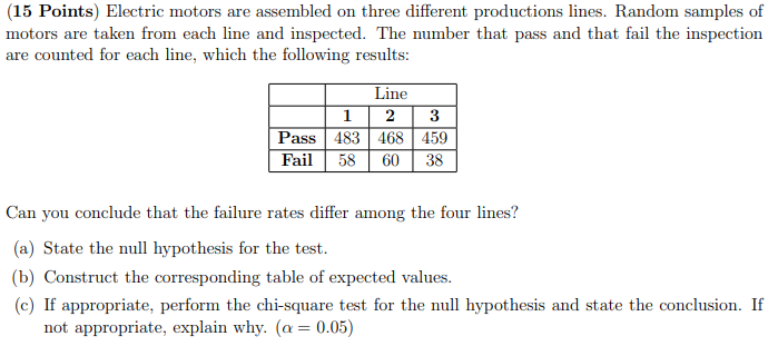 Solved (15 Points) Electric motors are assembled on three | Chegg.com