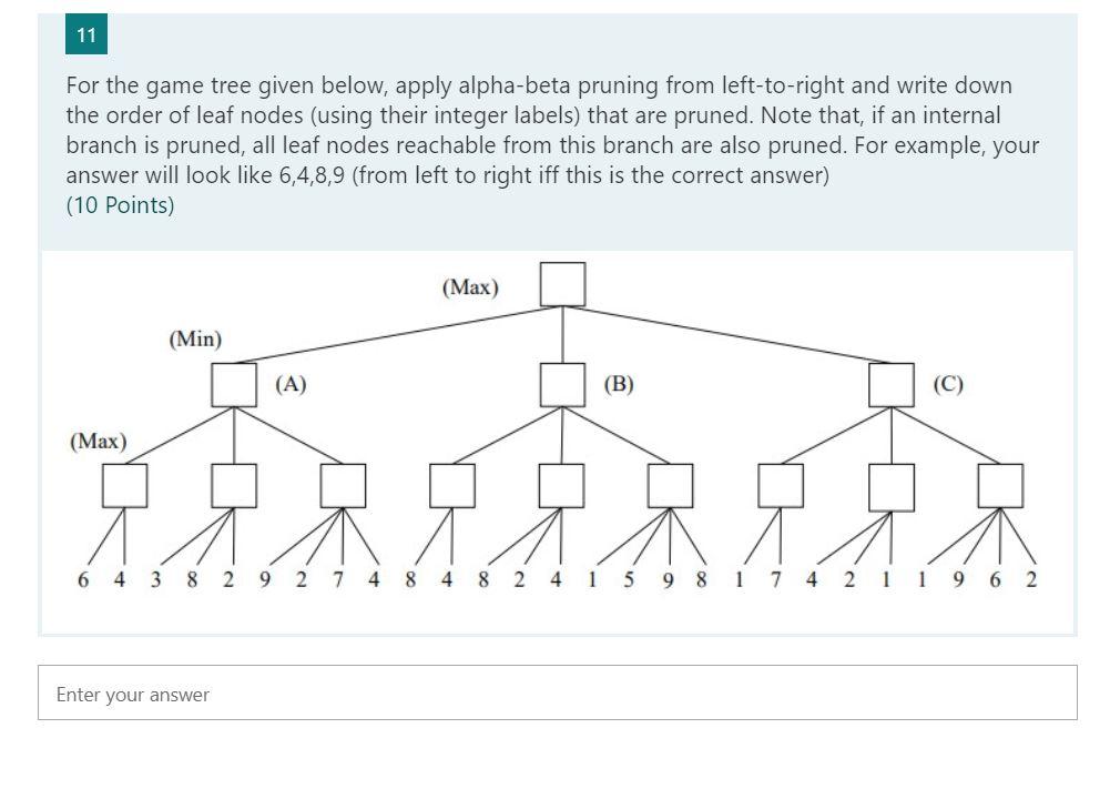 Solved 11 For the game tree given below, apply alpha-beta | Chegg.com