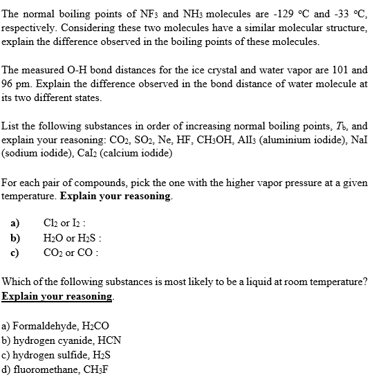 Solved The normal boiling points of NF3 and NH3 molecules | Chegg.com