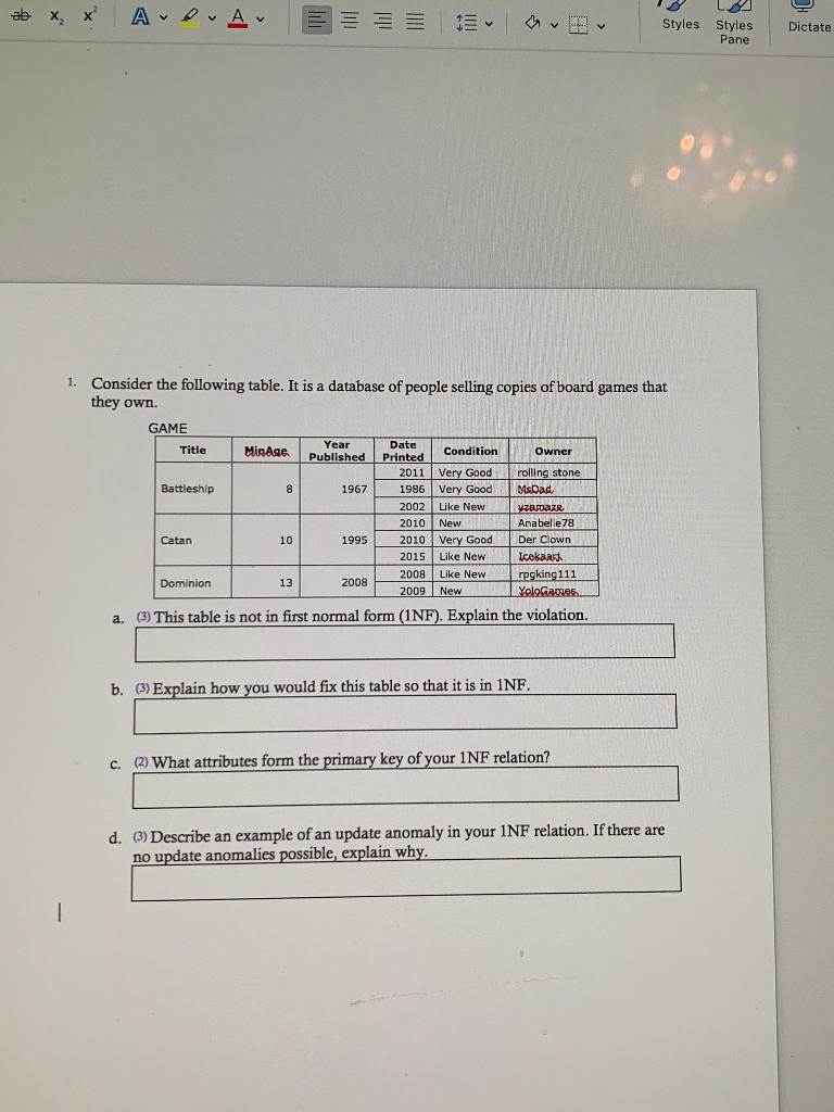 Solved ab X x Av. Av EE V LO Styles Styles Pane Dictate 1. | Chegg.com