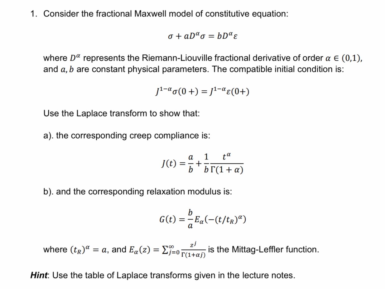 1. Consider the fractional Maxwell model of | Chegg.com
