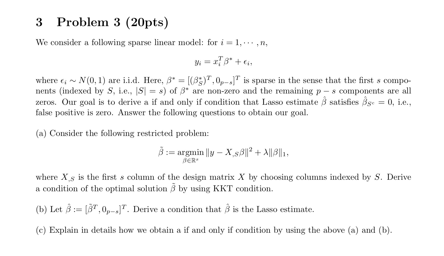Solved We consider a following sparse linear model: for | Chegg.com