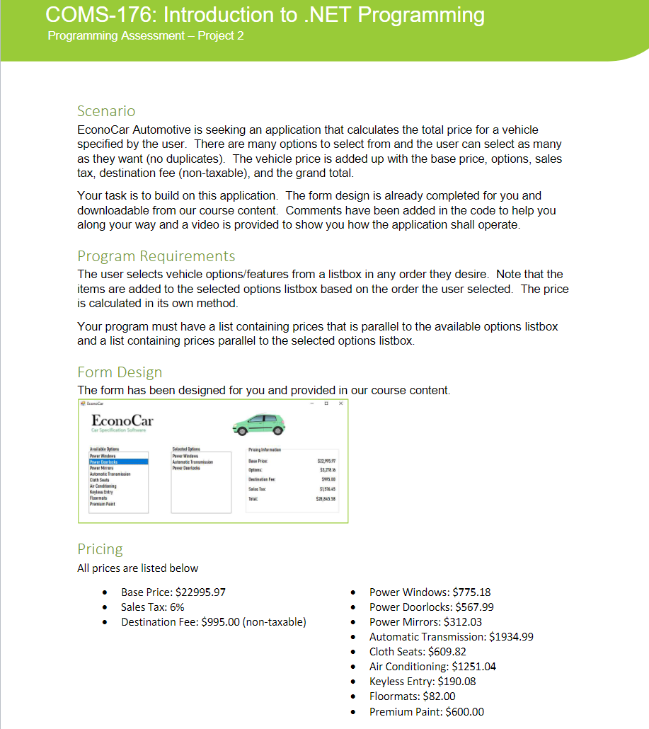 Solved COMS-176: Introduction to .NET Programming | Chegg.com